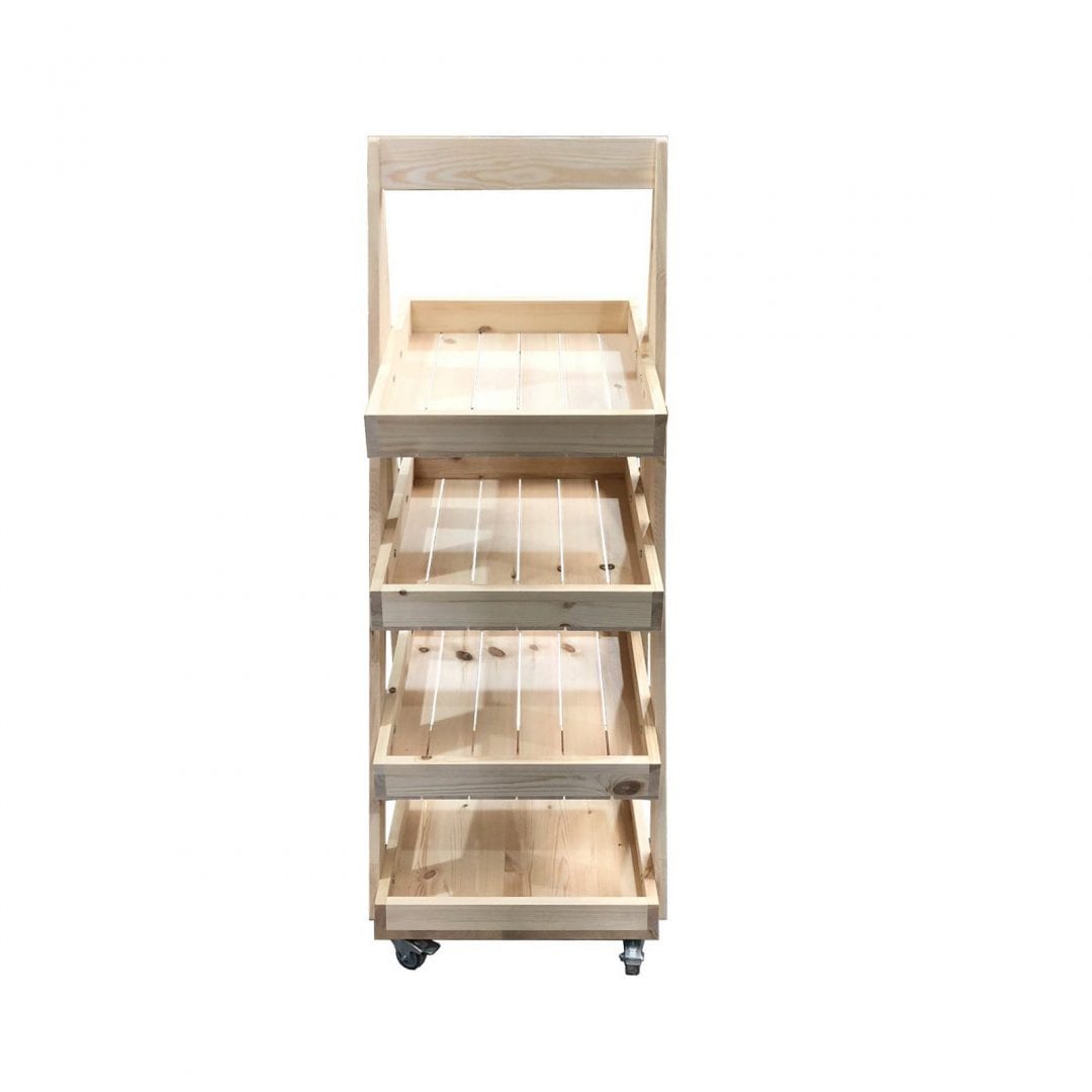 Mobile Rustic Brown 4-Tier Slanted Wooden A-Frame Display Stand
