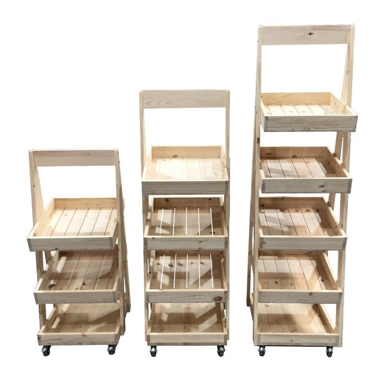 Mobile Rustic Brown 4-Tier Slanted Wooden A-Frame Display Stand