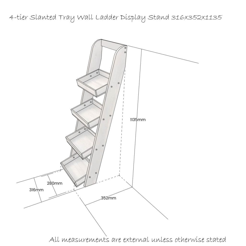 White Slim 4-Tier Slanted Tray Wall Ladder Display Stand | Ligneus UK