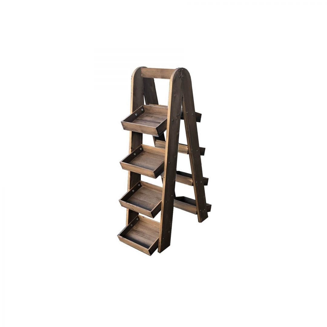 Rustic Brown Slim 4-Tier Slanted Tray Wall Ladder Stand | Ligneus UK