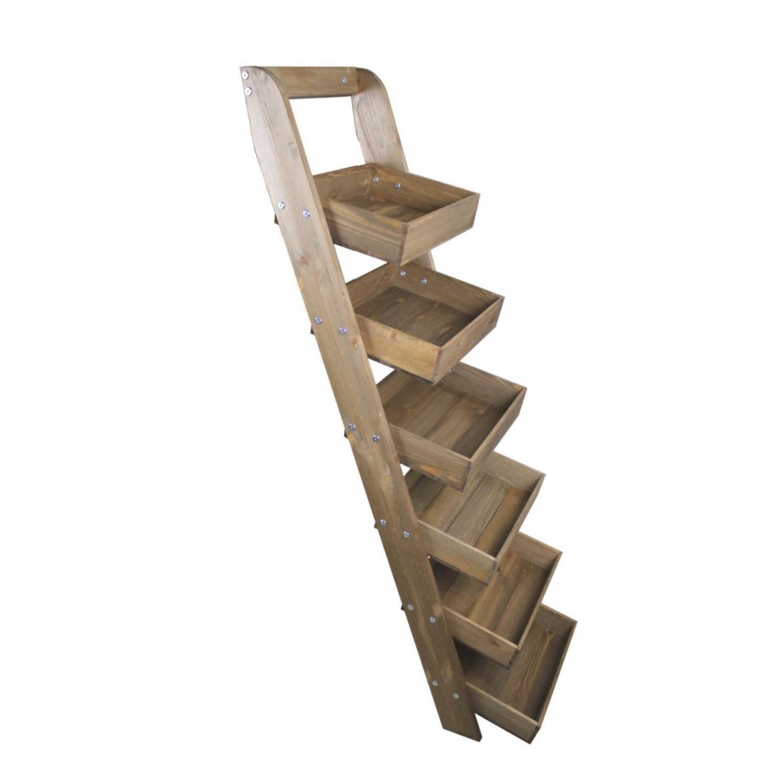 Rustic Brown Slim 6-Tier Slanted Tray Wall Ladder Display | Ligneus UK