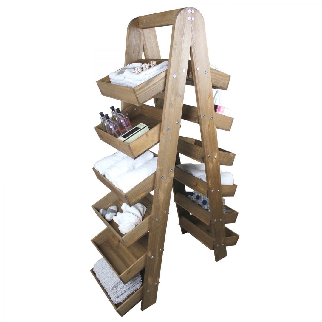 Rustic Brown Slim 6-Tier Slanted Tray Wall Ladder Display | Ligneus UK