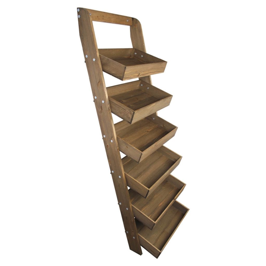 Rustic Brown Wide 6-Tier Slanted Tray Wall Ladder Display Stand