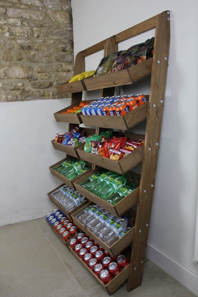 Rustic Brown Wide 6-Tier Slanted Tray Wall Ladder Display Stand