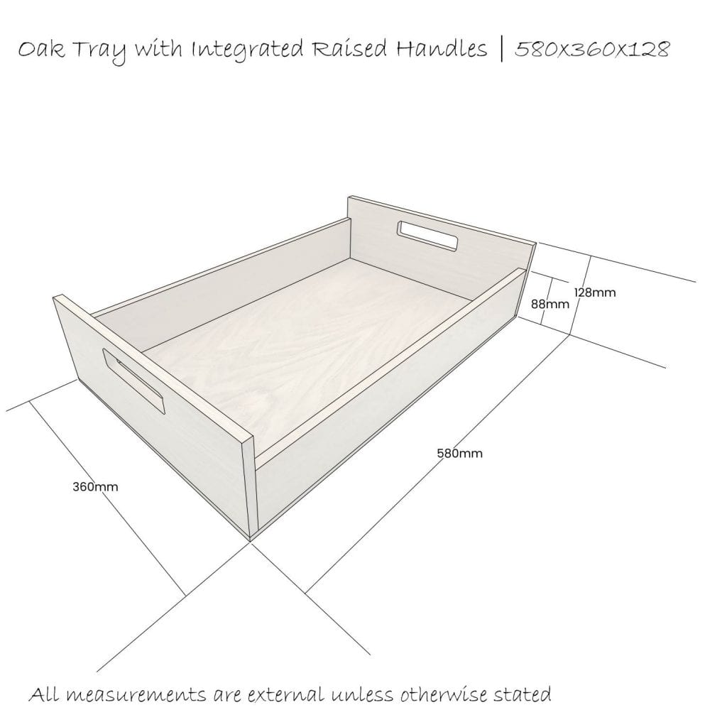 Oak Tray with Raised Integrated handles 580x360x128 | Ligneus UK