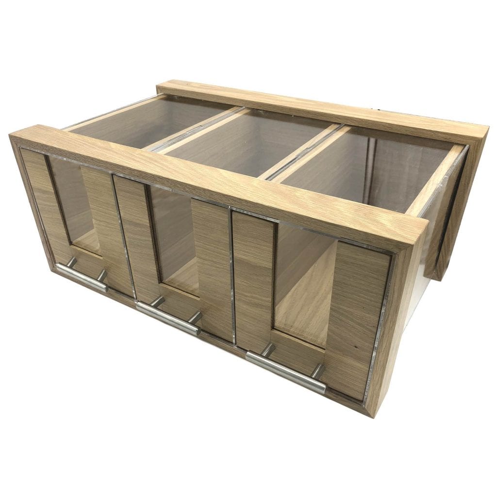 Triple Oak & Acrylic Bread Bin with Oak & Acrylic Drawers | Ligneus UK