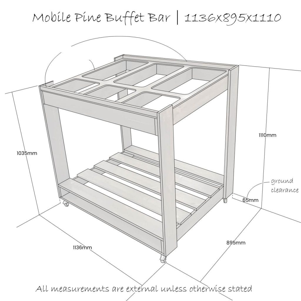 Mobile Rustic Brown Pine Buffet Bar | Mobile & Outdoor Catering