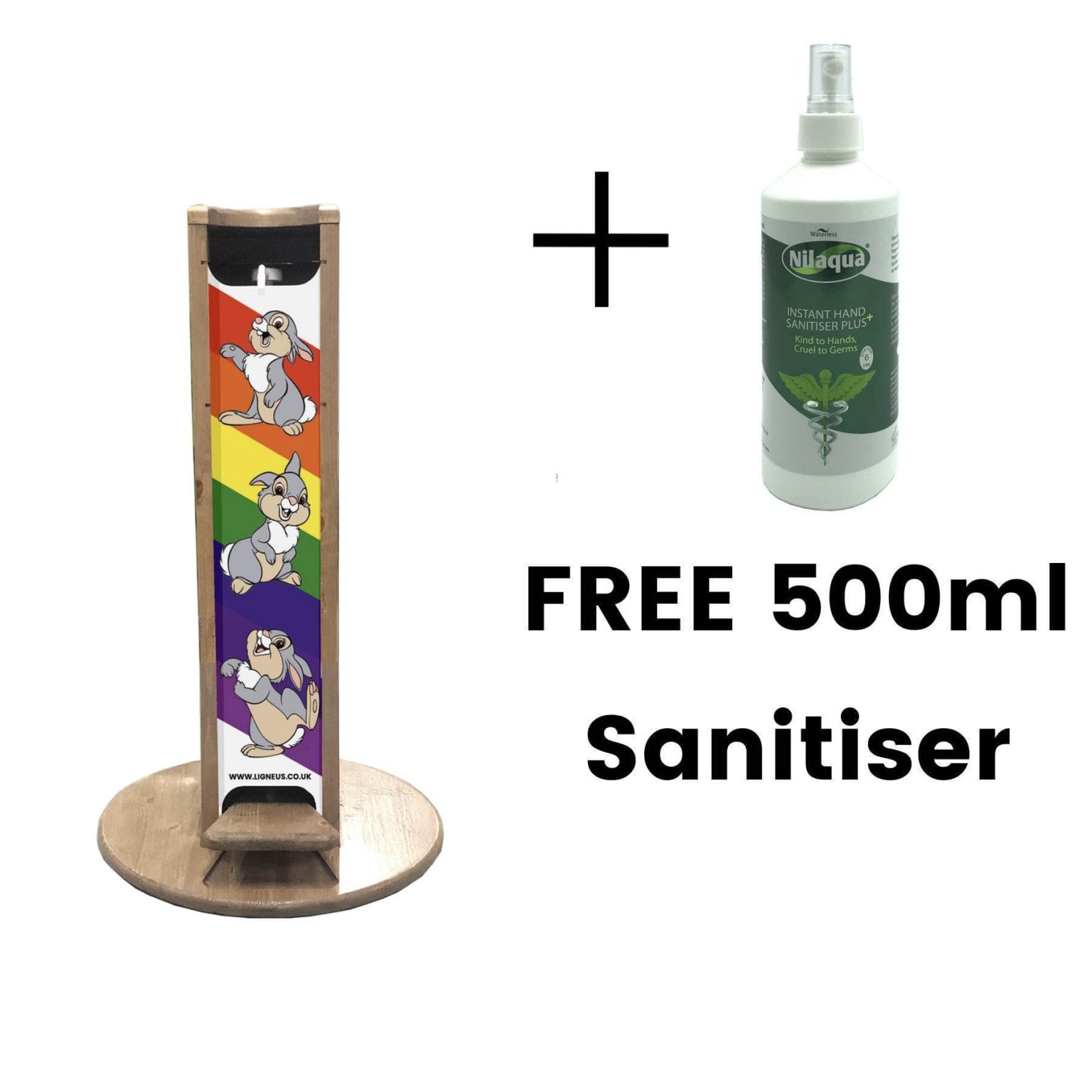 Nursery Pine Hands Free Hand Sanitiser Dispenser Stand | Ligneus UK