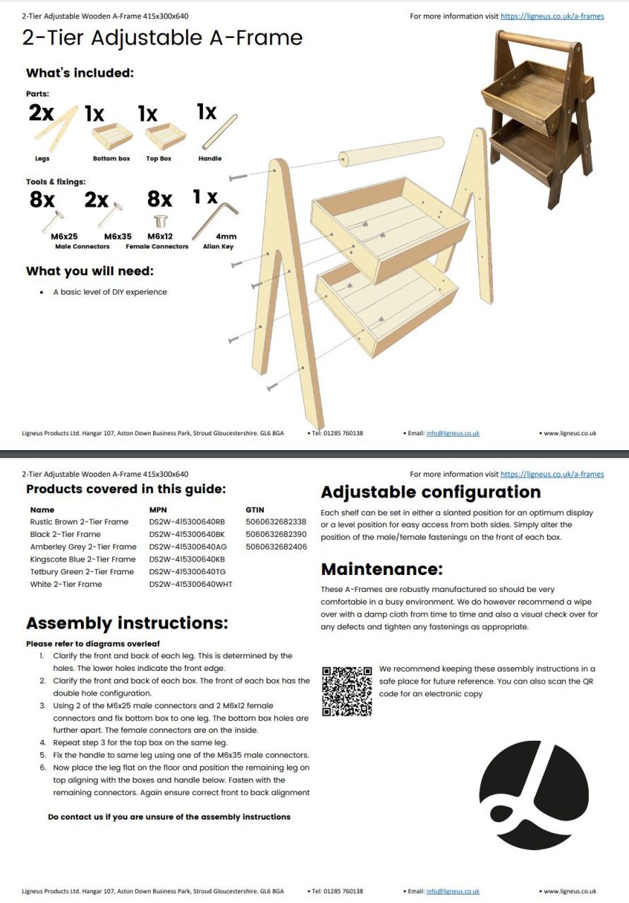 Rustic Brown 2-Tier Adjustable Wooden A-Frame Display Stand