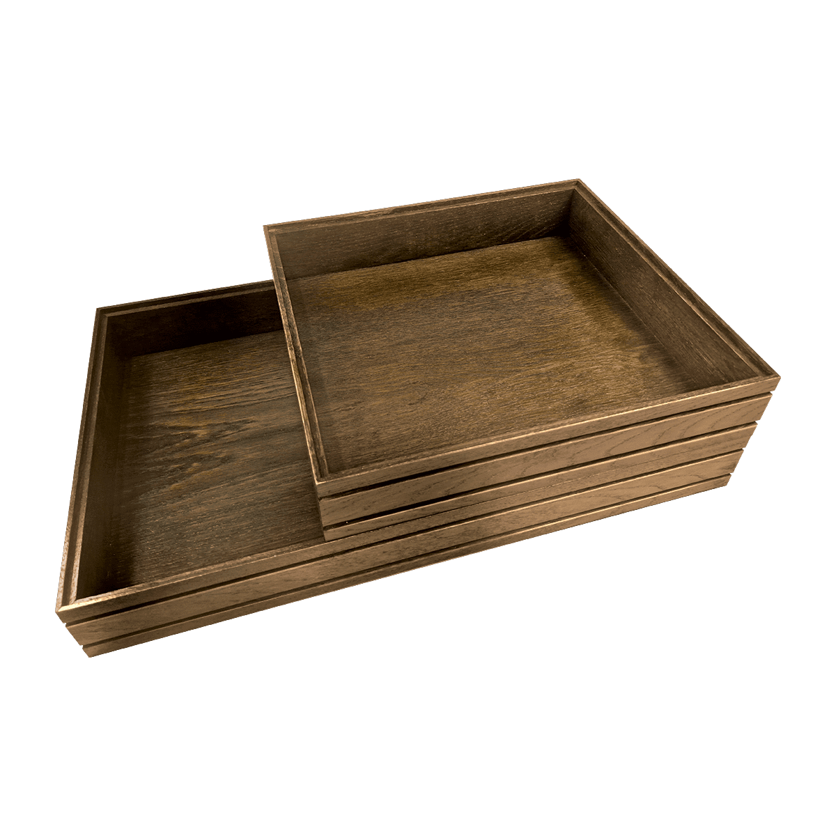 B2/3 Ribbed Dark Brown Oak Trolley Stacker Box