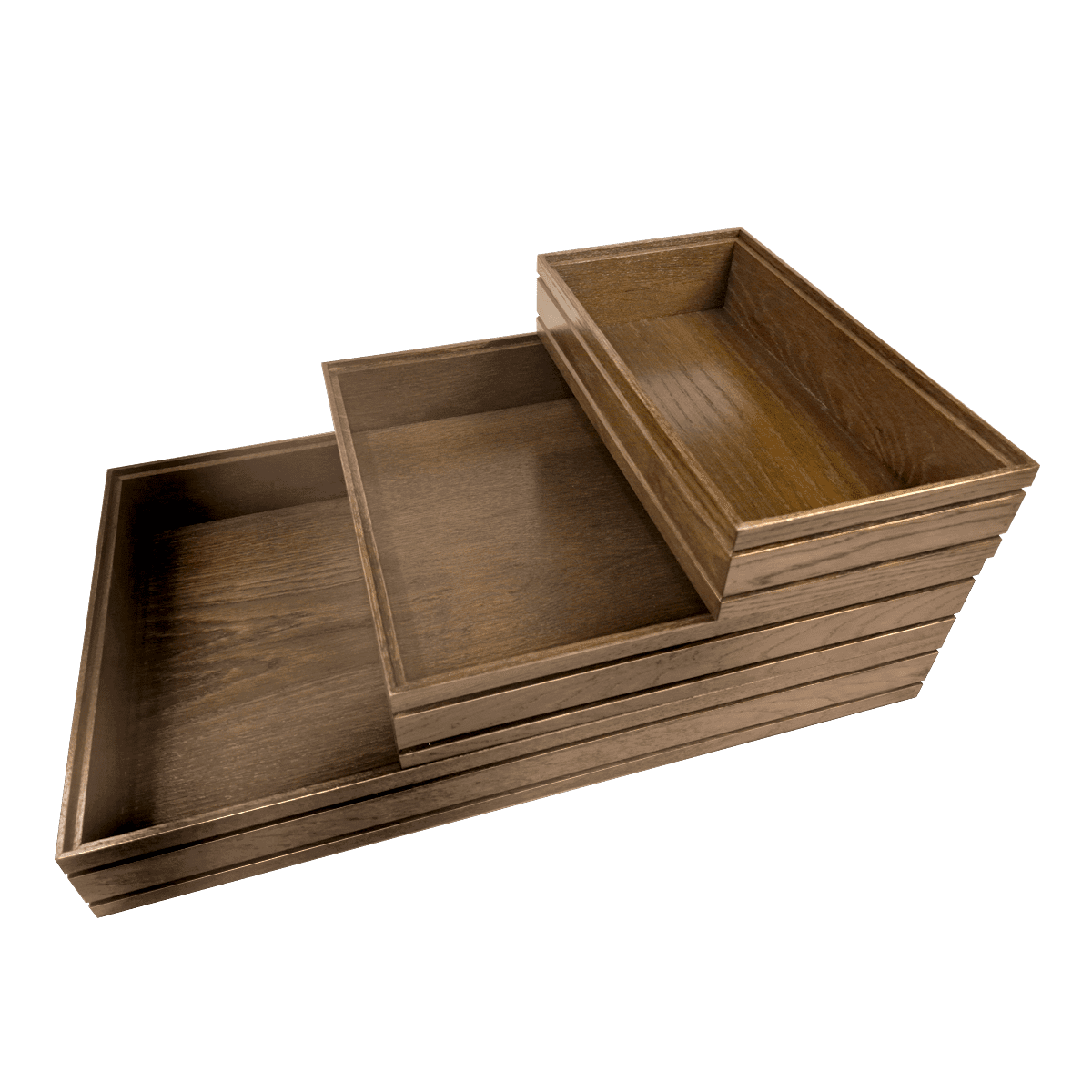 B2/3 Ribbed Dark Brown Oak Trolley Stacker Box