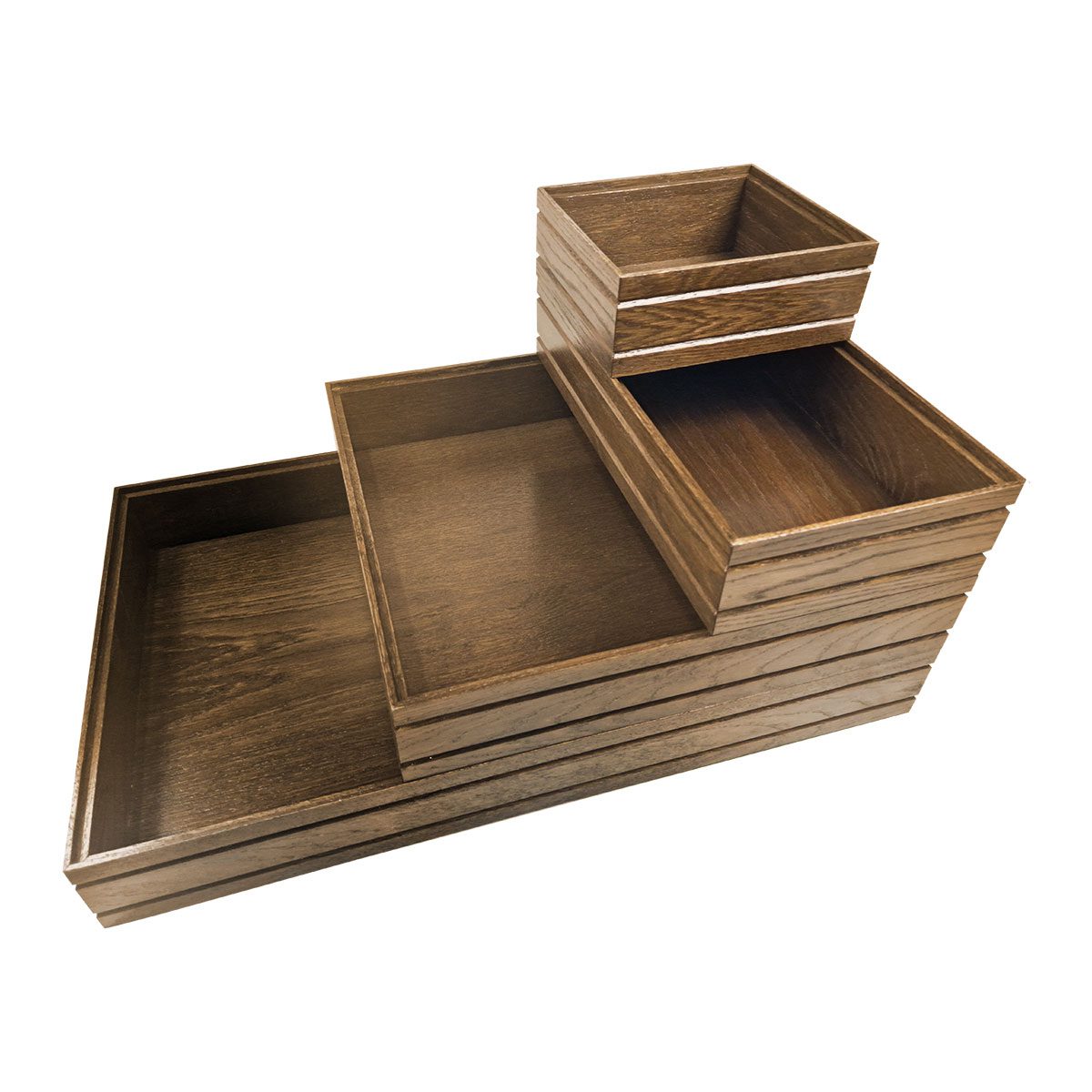 B1/6 Ribbed Dark Brown Oak Trolley Stacker Box